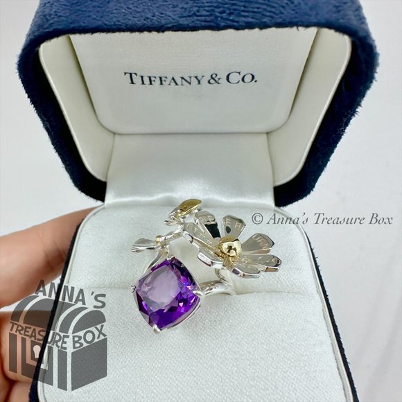 Tiffany & Co. | Jewelry | Tiffany Co 8k Gold 925 Silver Ladybug Amethyst Flower Cluster Ring Sz ...